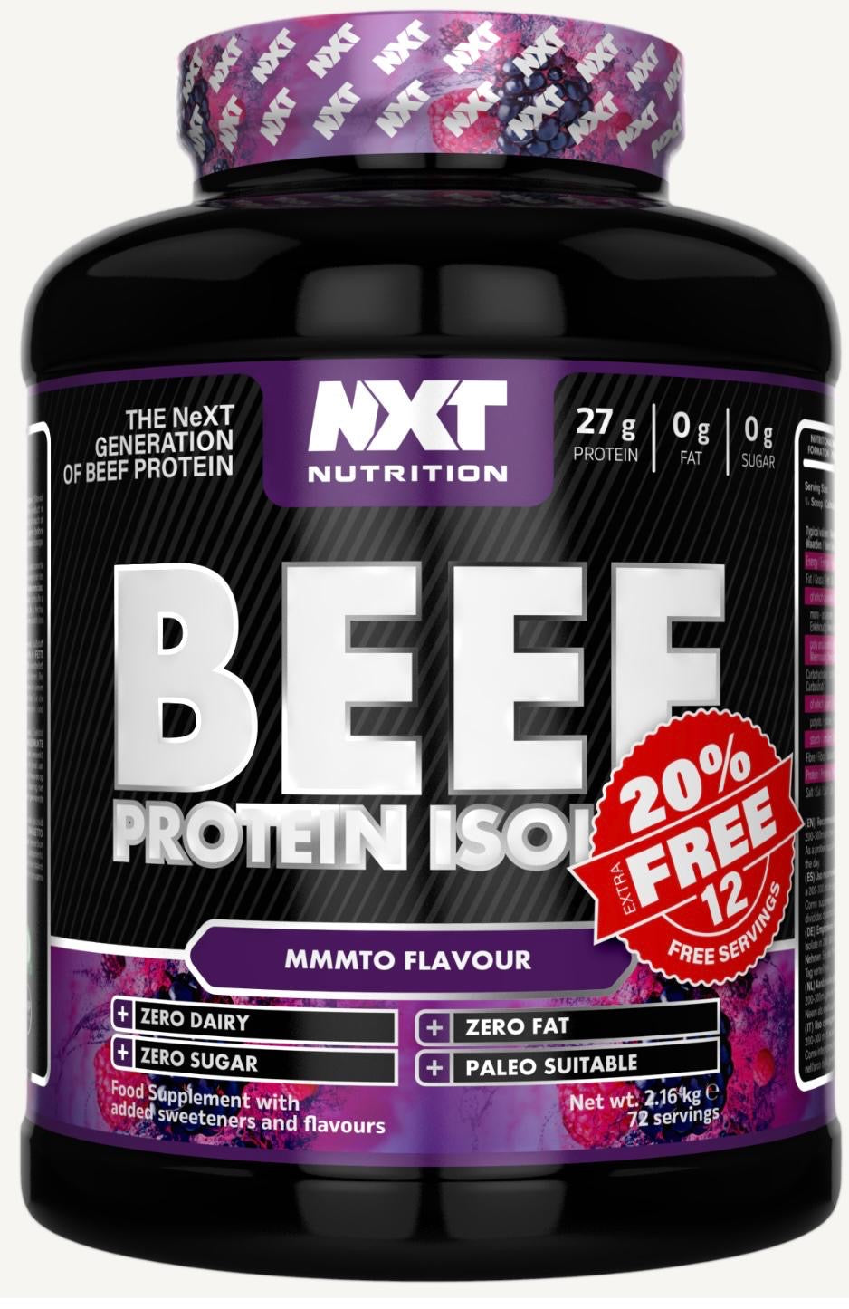 NXT Nutrition Beef Protein Iso 1.8kg+20% Extra Free (selected flavours ...